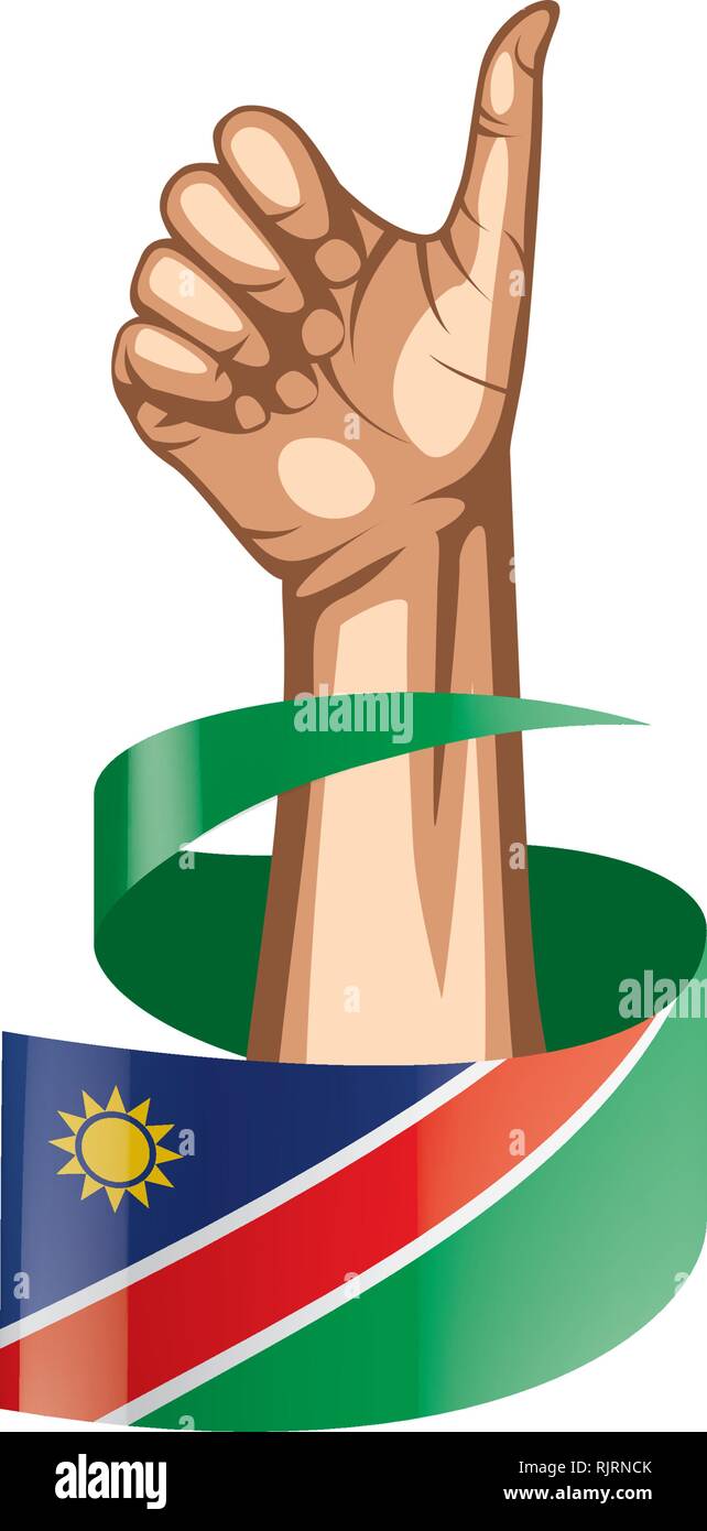 Namibia flag and hand on white background. Vector illustration Stock ...
