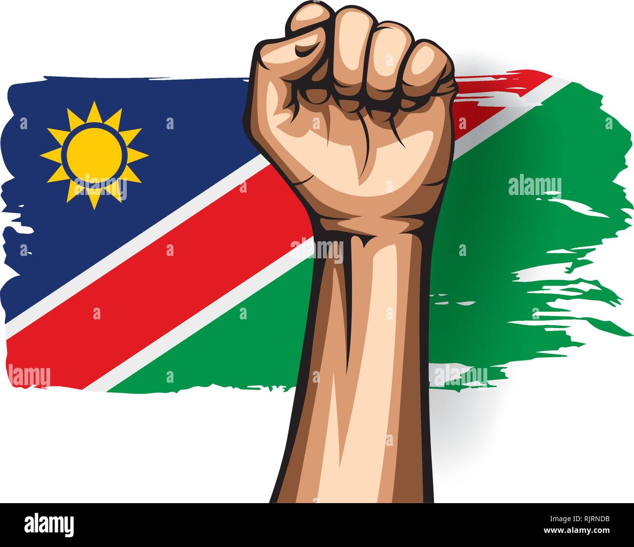 Namibia flag and hand on white background. Vector illustration Stock ...