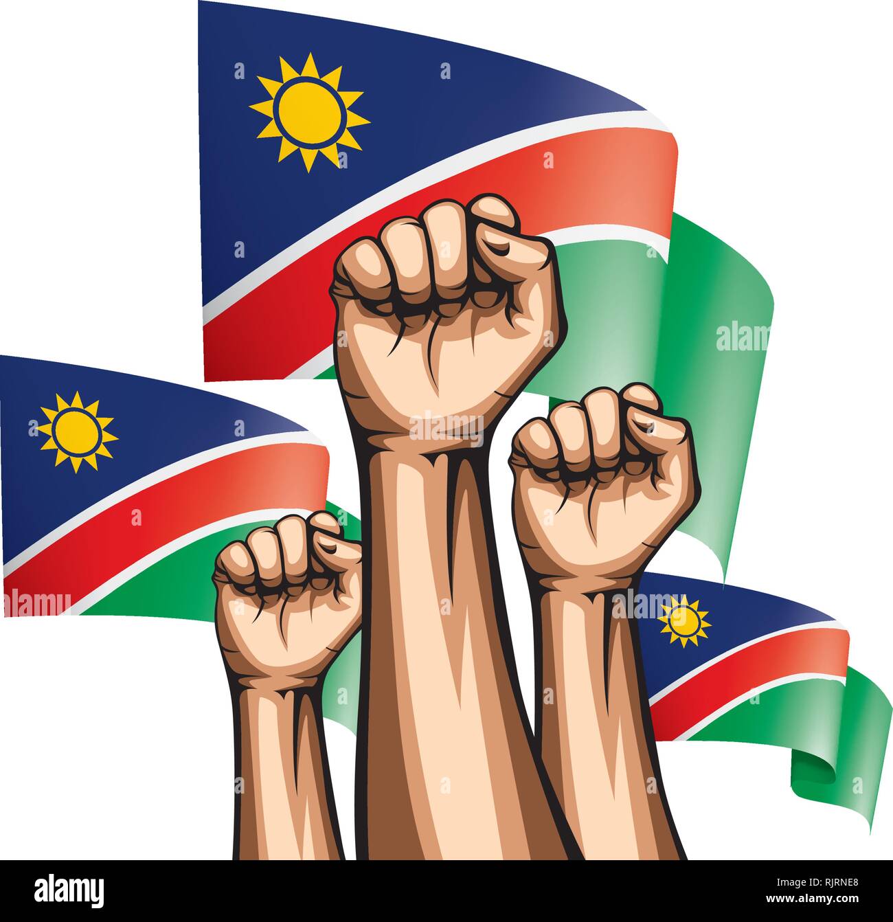 Namibia flag and hand on white background. Vector illustration Stock ...