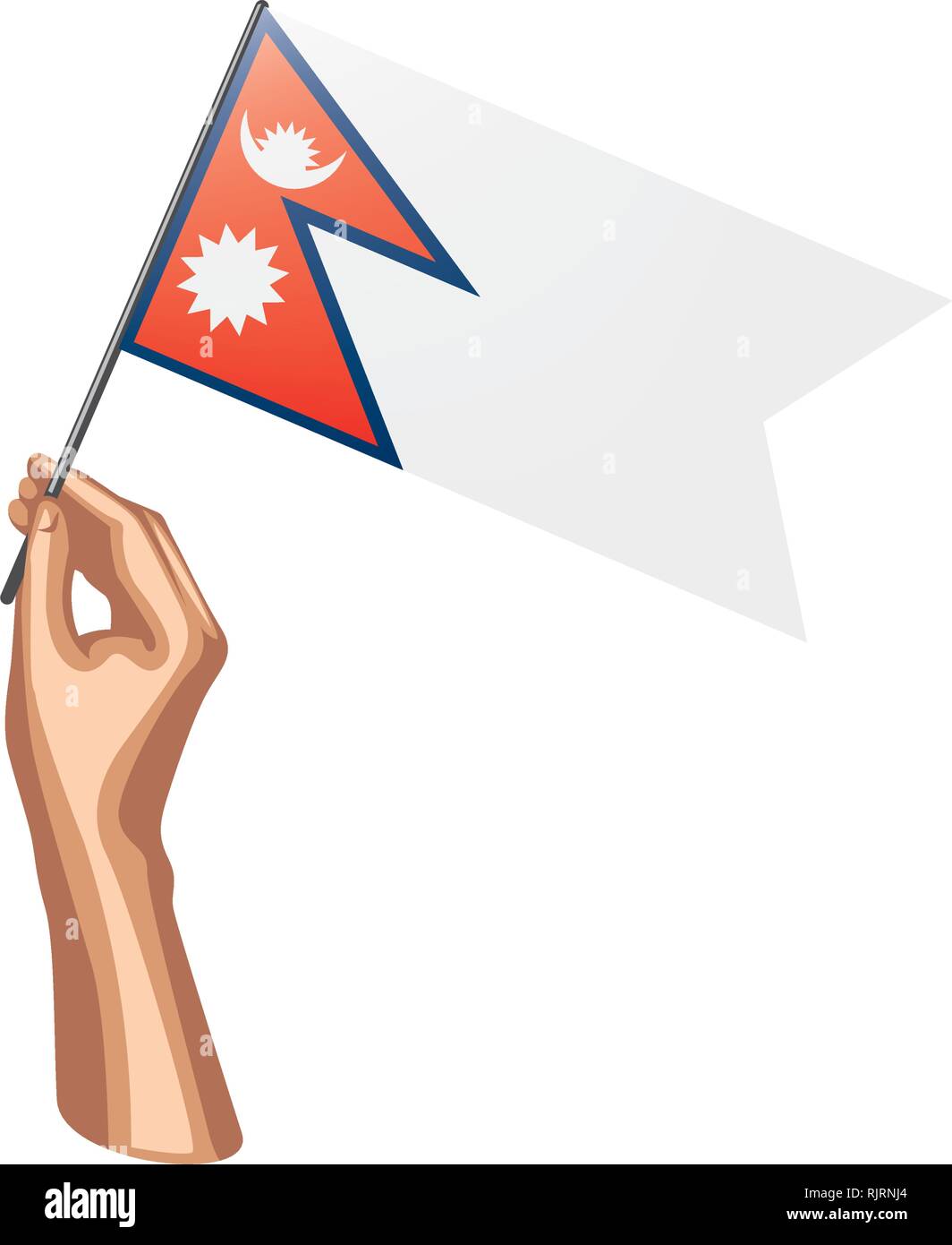 Nepal flag and hand on white background. Vector illustration Stock ...