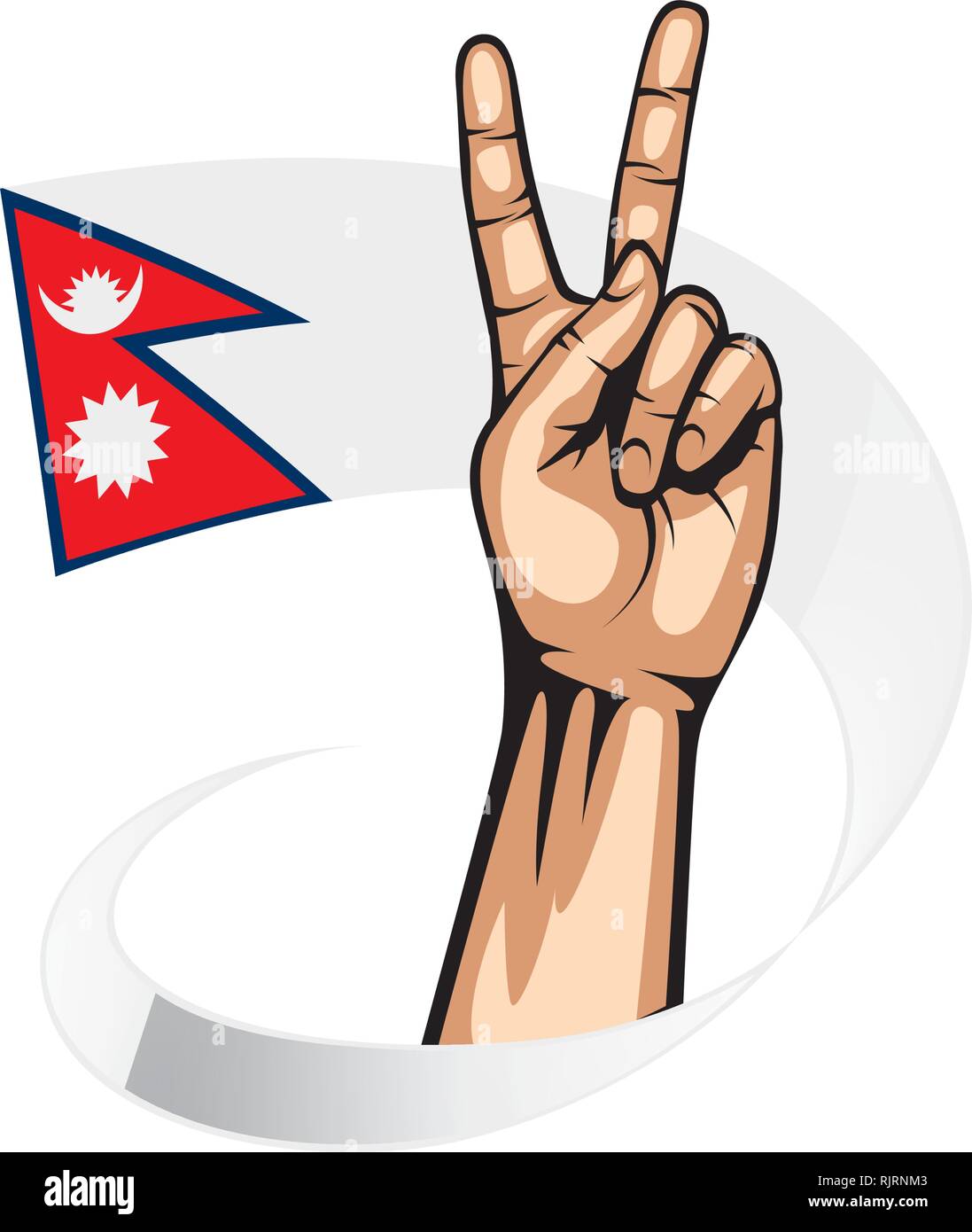 Nepal flag and hand on white background. Vector illustration Stock ...