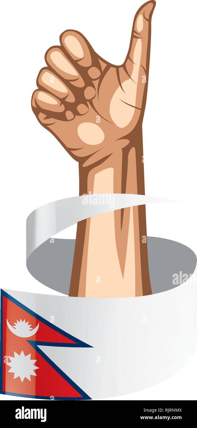 Nepal flag and hand on white background. Vector illustration Stock ...