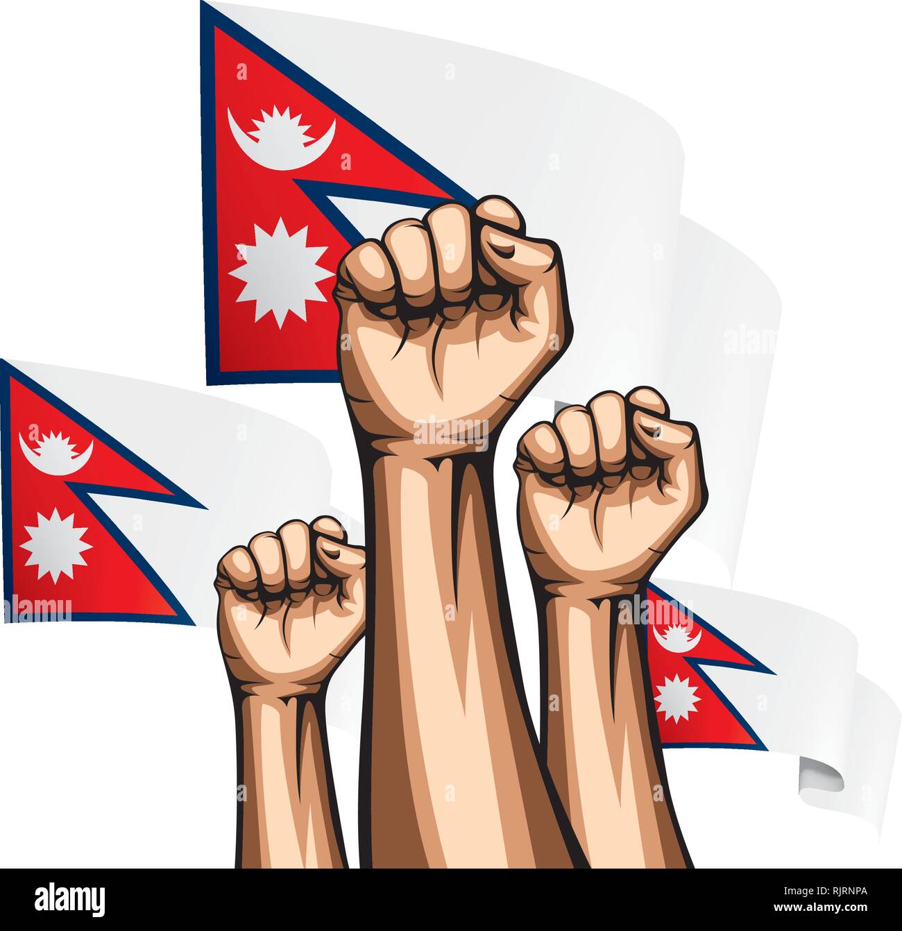 Nepal flag and hand on white background. Vector illustration Stock ...