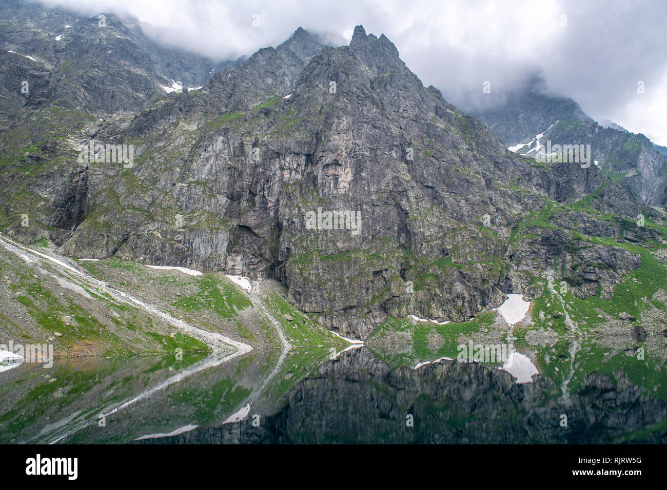 Mt. Rysy near the Czarny Staw pod Rysami (Black Lake) in the Tatra ...