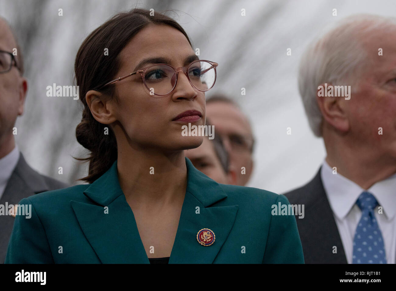 Representative Alexandria Ocasio-Cortez, Democrat of New York, looks on ...