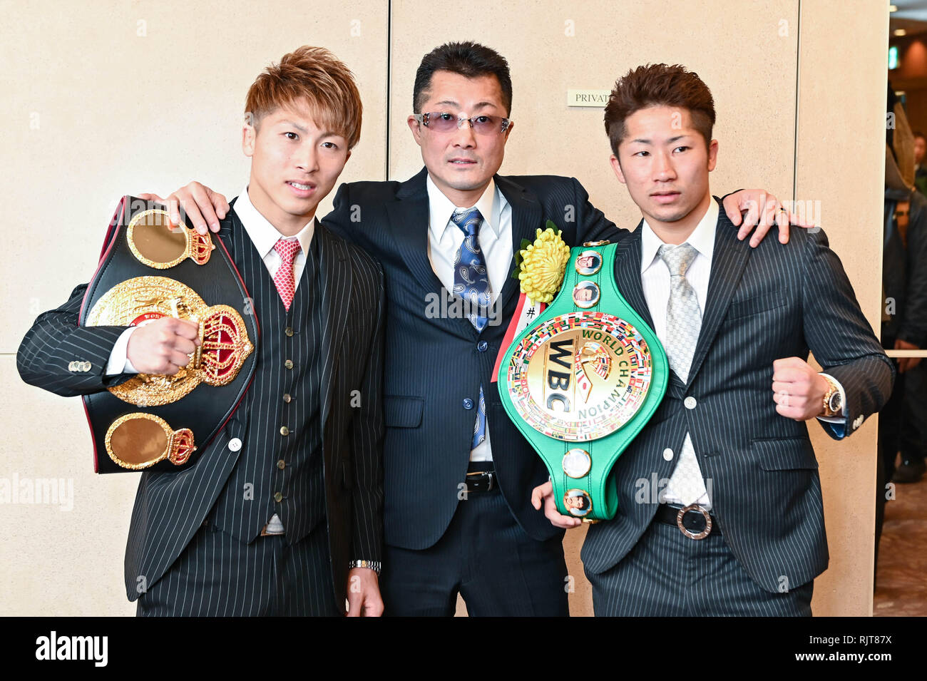 Tokyo, Japan. 8th Feb, 2019. (L-R) Naoya Inoue, Shingo Inoue, Takuma ...