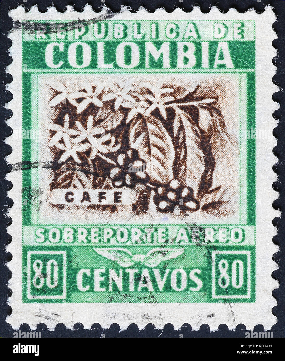 Plant of coffee on vintage colombian postage stamp Stock Photo - Alamy