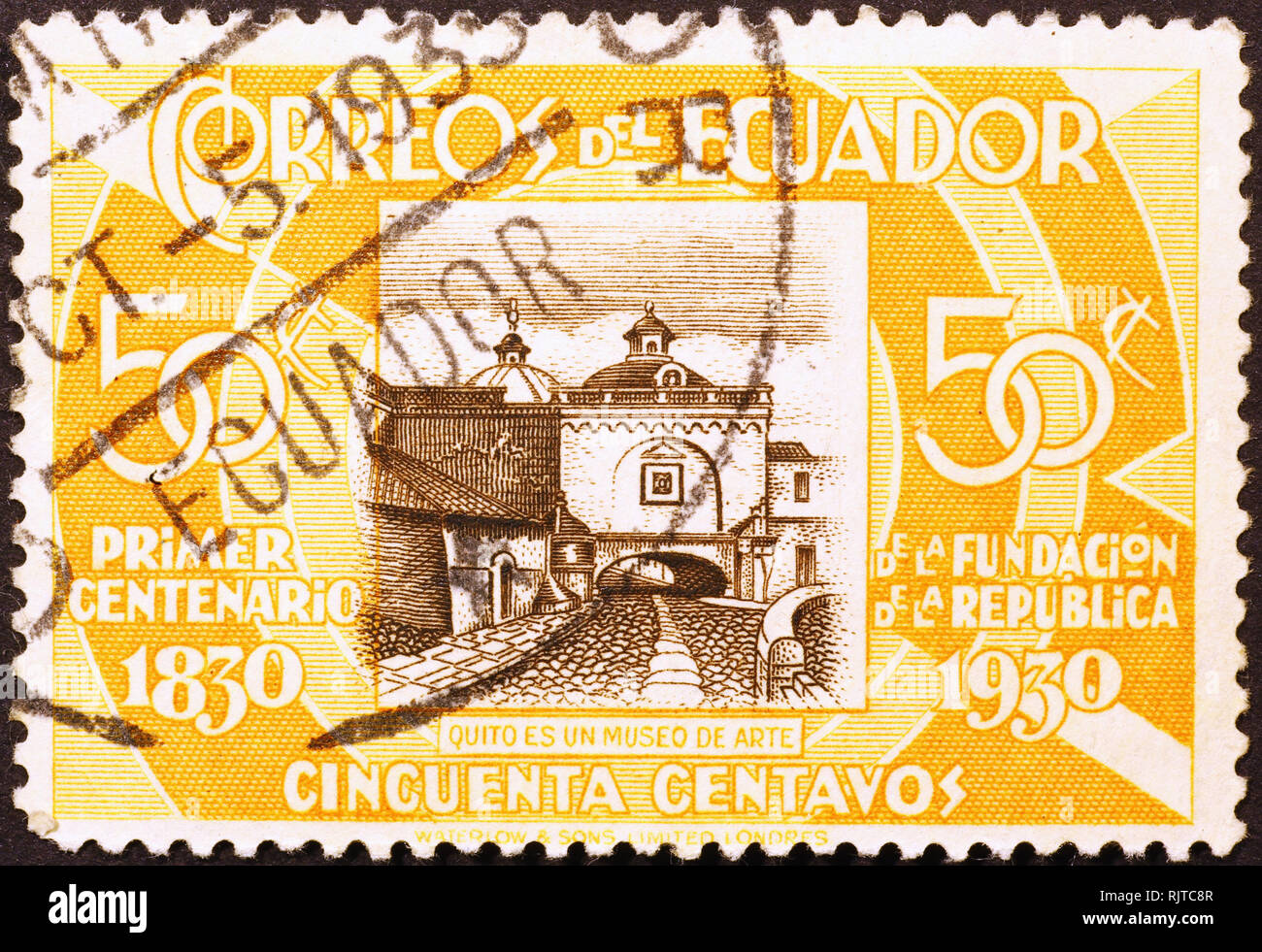 Quito on old ecuadorian postage stamp of 1930 Stock Photo - Alamy