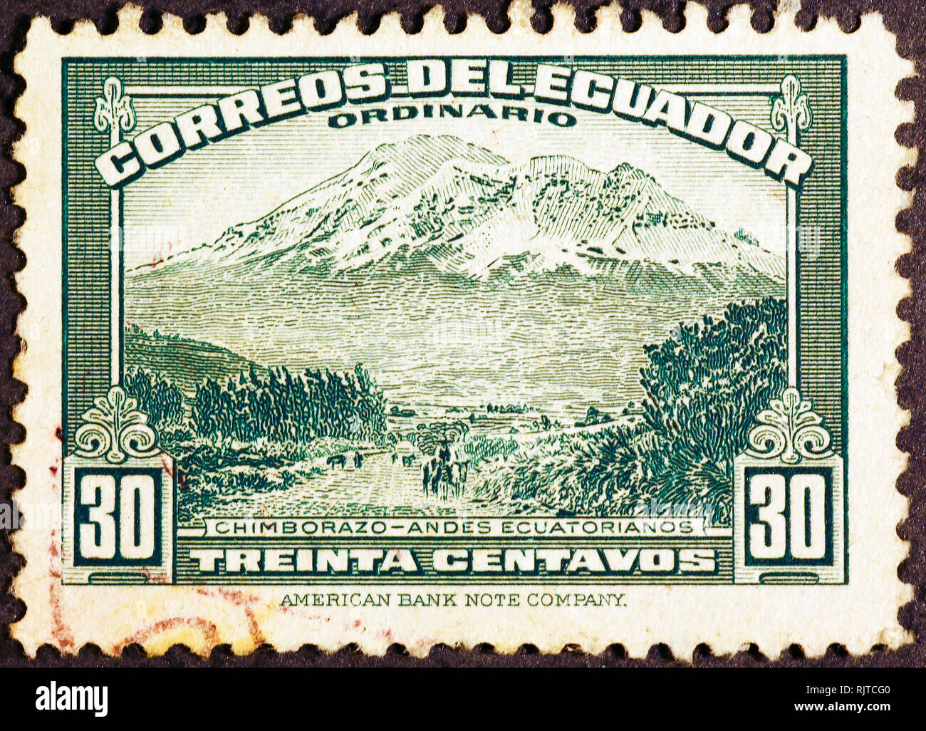 Volcano Chimborazo on vintage postage stamp of Ecuador Stock Photo - Alamy