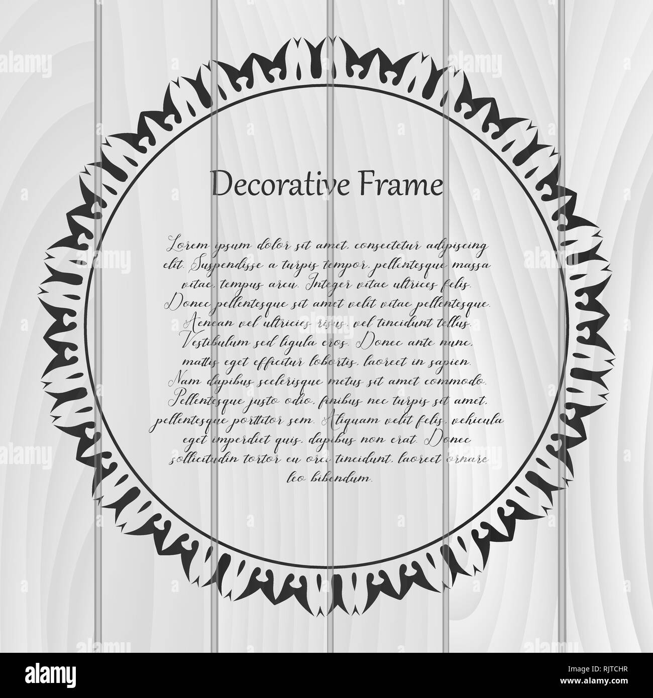 Vintage round frame on wooden background. Vector illustration Stock ...