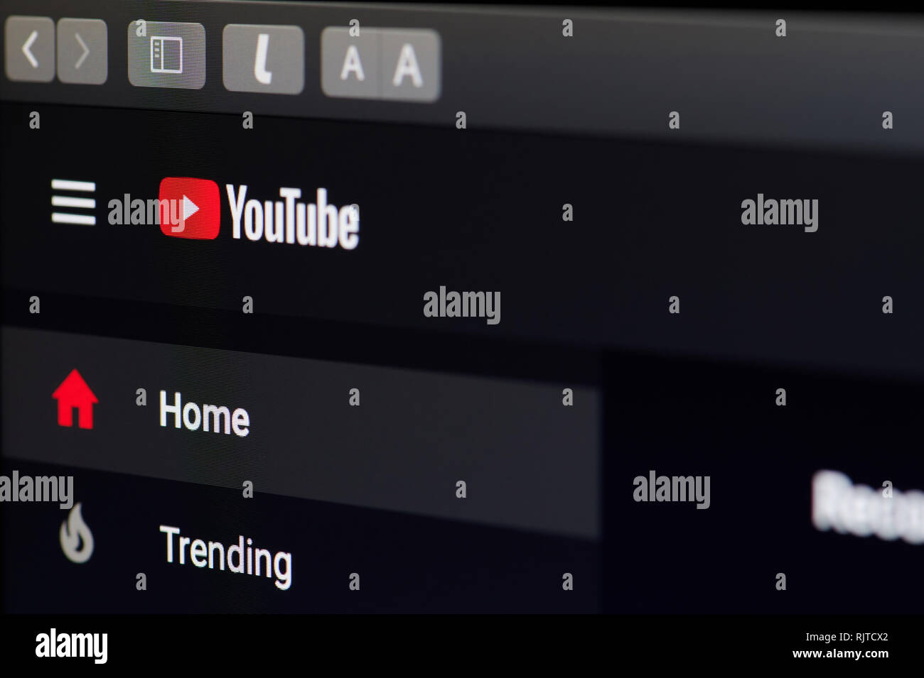 New york, USA - february 6, 2019: Youtube home page on device screen ...