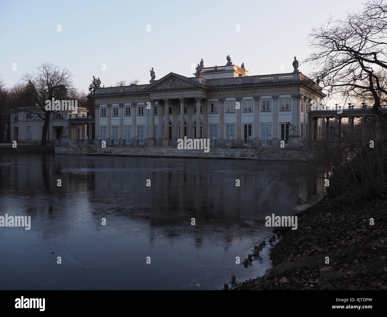 Palace on the isle at lake in baths park in Warsaw european capital ...