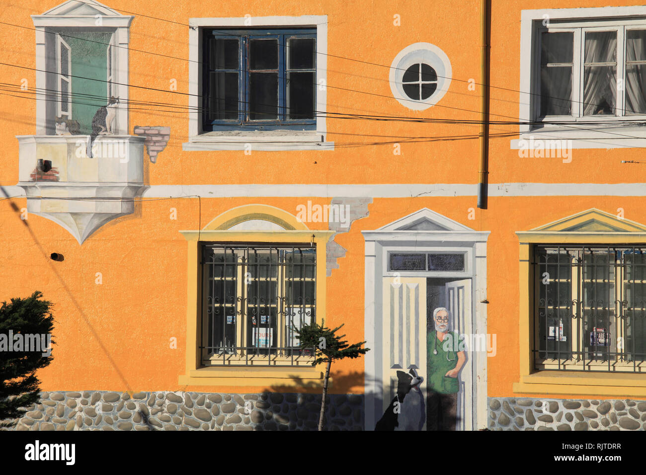 Chile, Magallanes, Punta Arenas, painted house, street scene Stock ...