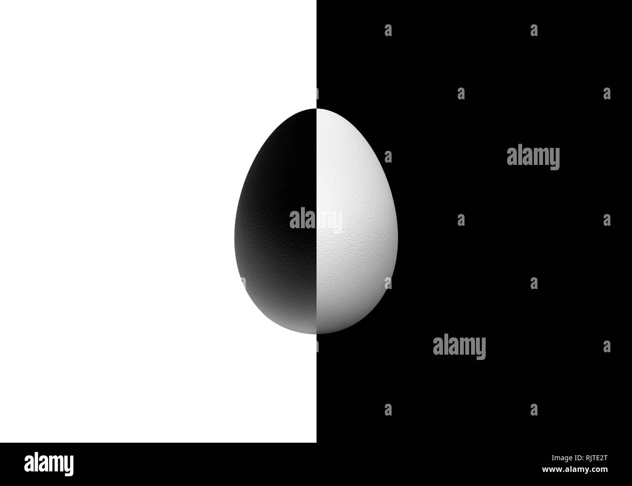 Contrast of egg isolated on black and white background. Easter, Yin ...