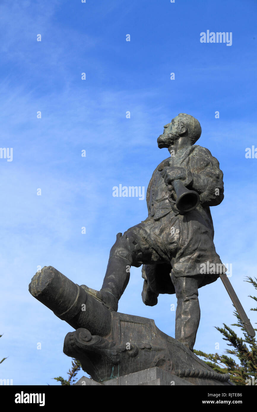 Chile, Magallanes, Punta Arenas, Ferdinand Magellan statue Stock Photo ...