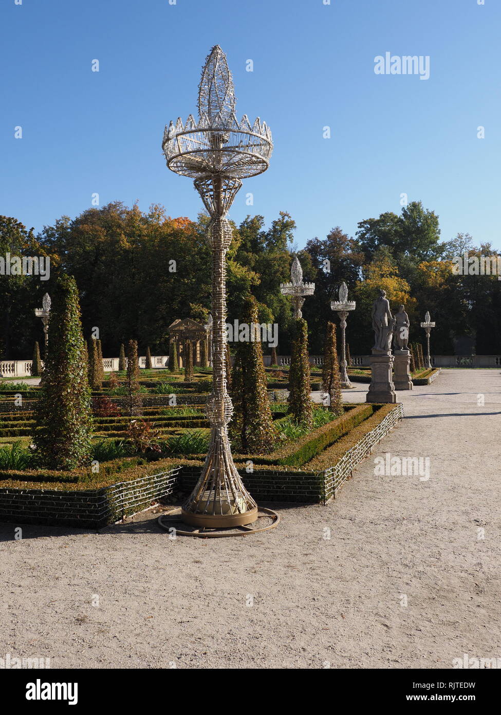 Path and lamps at garden landscape in Warsaw european capital city of ...