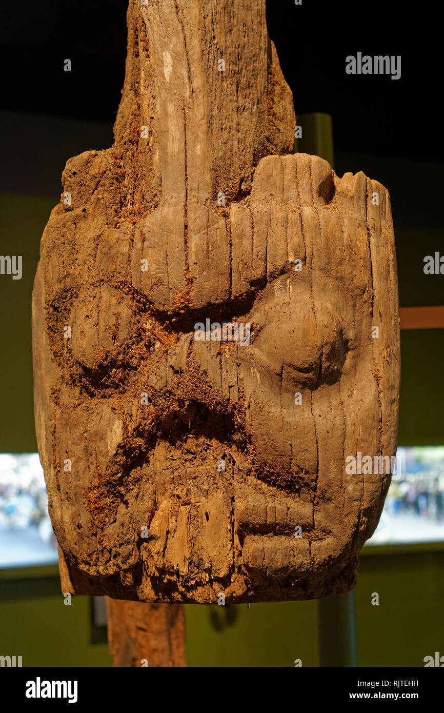 Weathered Haida mortuary pole fragment from Haida Gwaii, Museum of ...