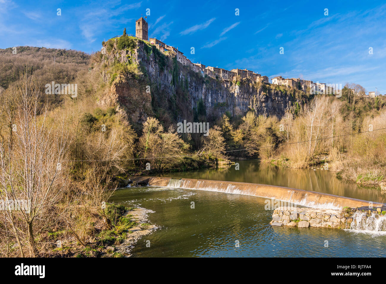 View of the most beautiful village in Catalonia, Spain (Castellfollit ...