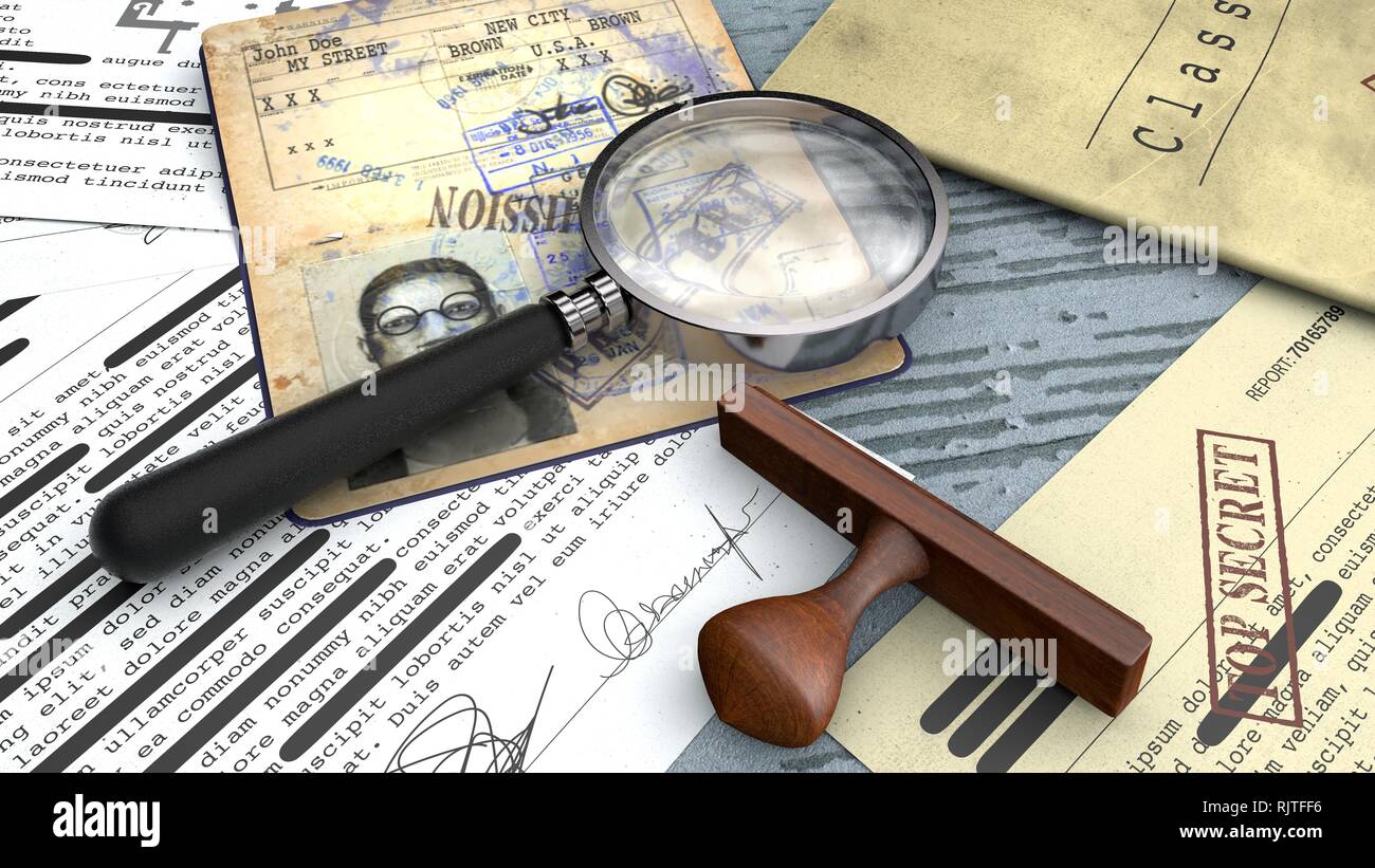 Top secret document, declassified, confidential information. Magnifying ...