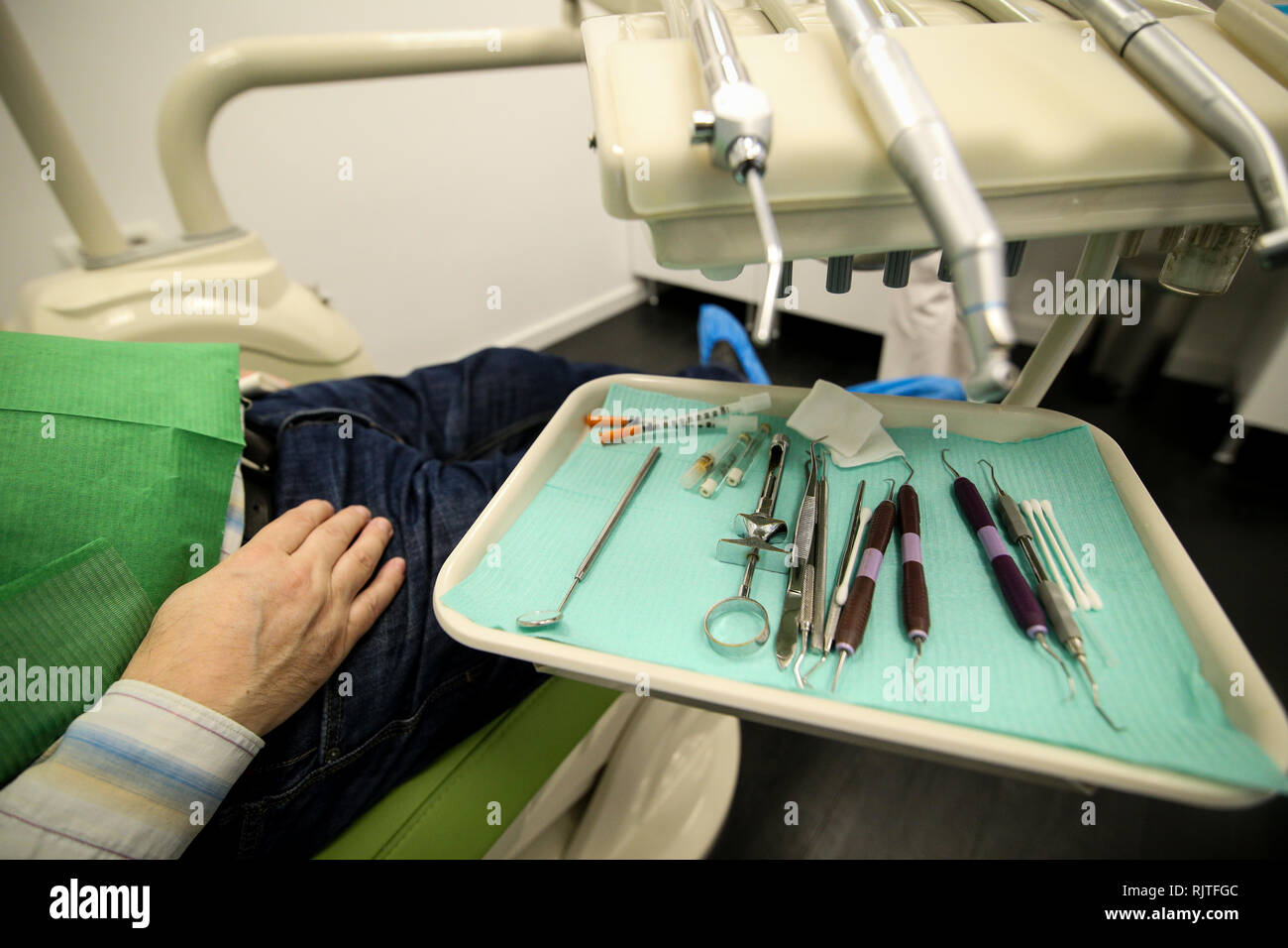 Details with stomatological medicine instruments at the dentist Stock ...
