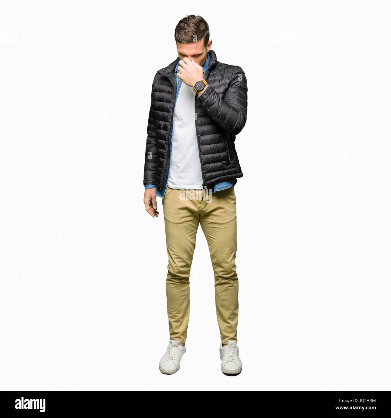 Frustrated man fatigue headache Cut Out Stock Images & Pictures - Alamy