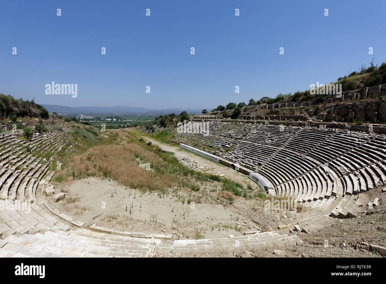 View of the large ancient stadium, Magnesia on the Meander, Tekin ...
