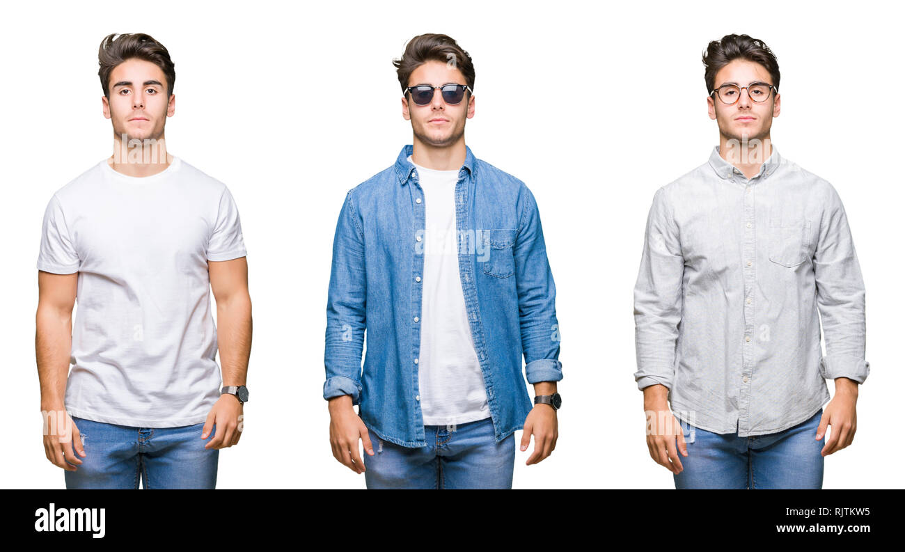Collage of young handsome man over isolated background Relaxed with ...