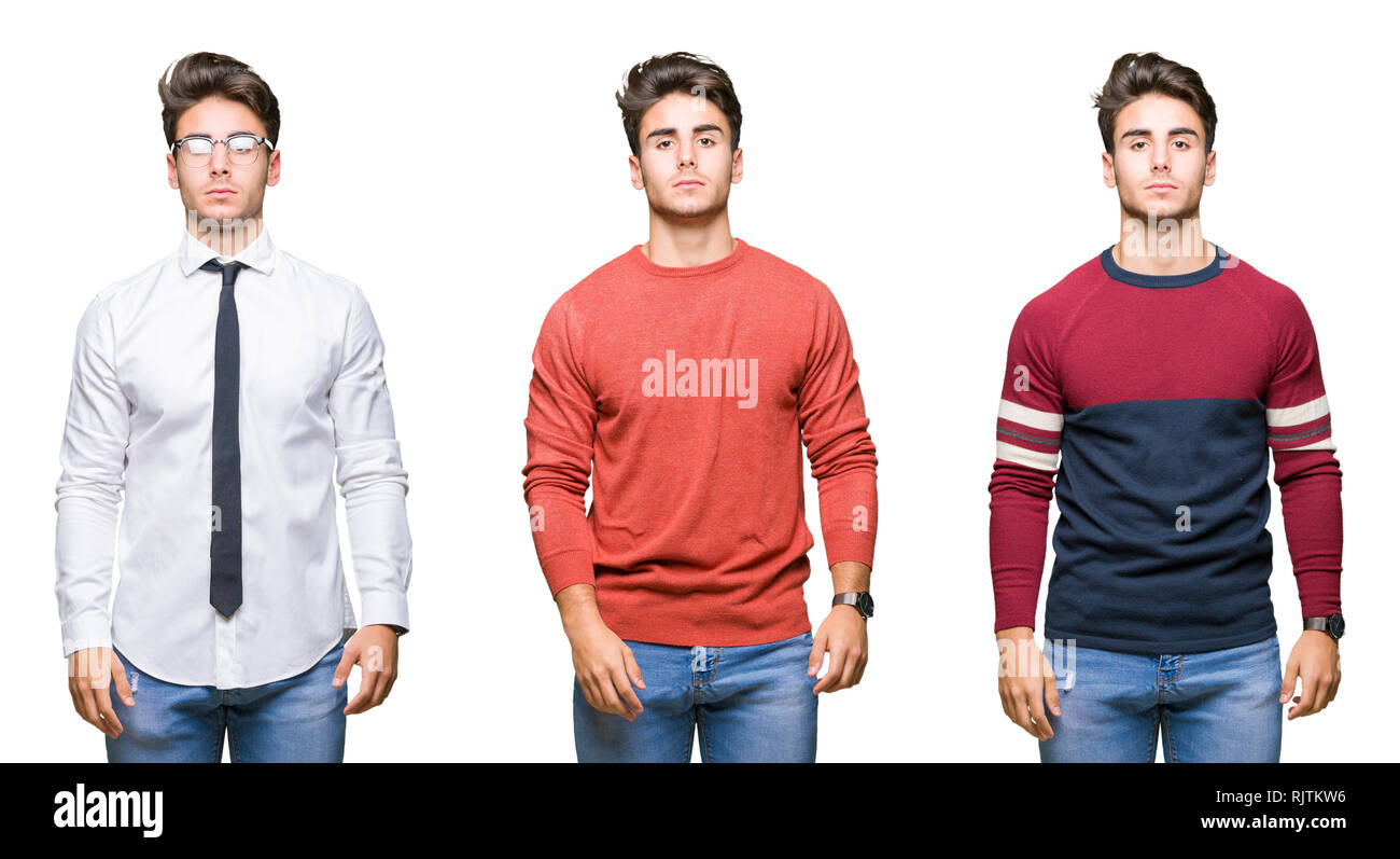 Collage of young handsome business man over isolated background Relaxed ...