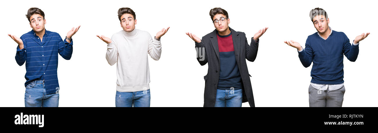Collage of young handsome business man over isolated background ...