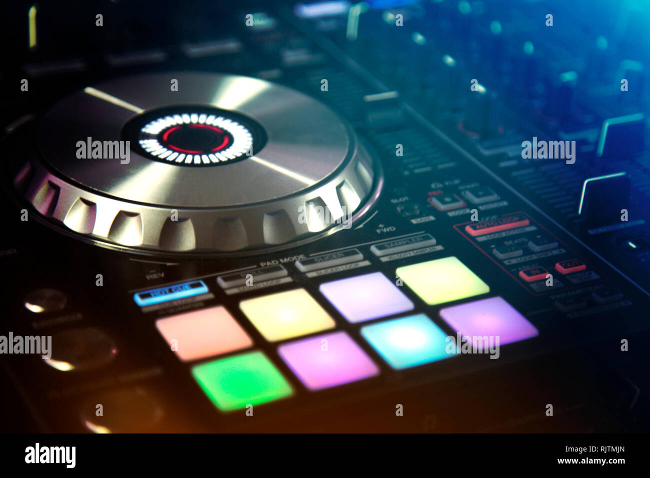 DJ Hand Mixing on Controller Stock Photo - Alamy