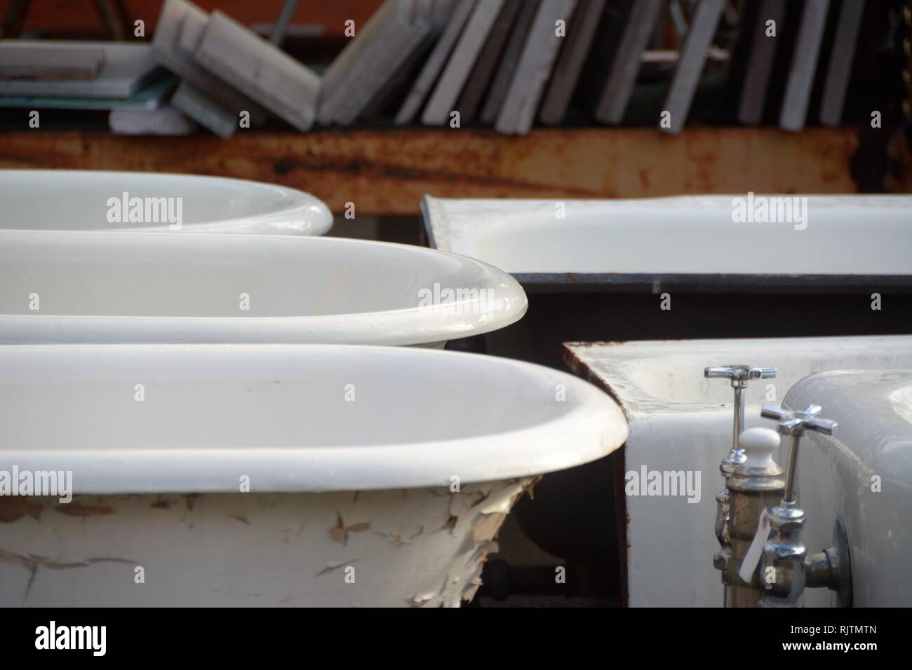 Household items for reuse bathroom tubs bell Stock Photo - Alamy
