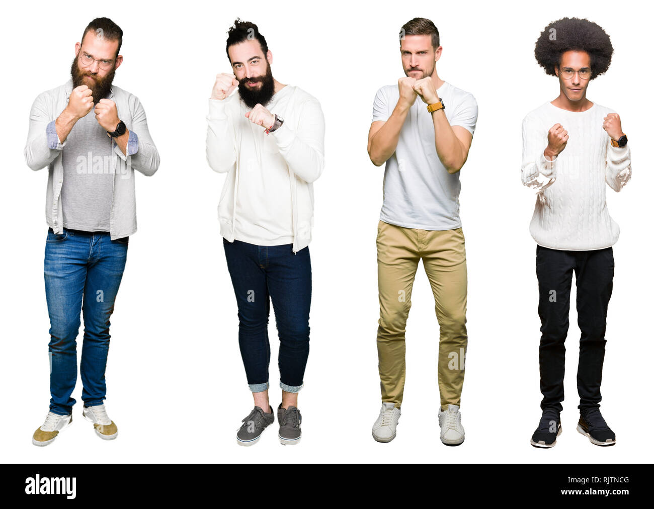 Collage of group of young men over white isolated background Ready to ...