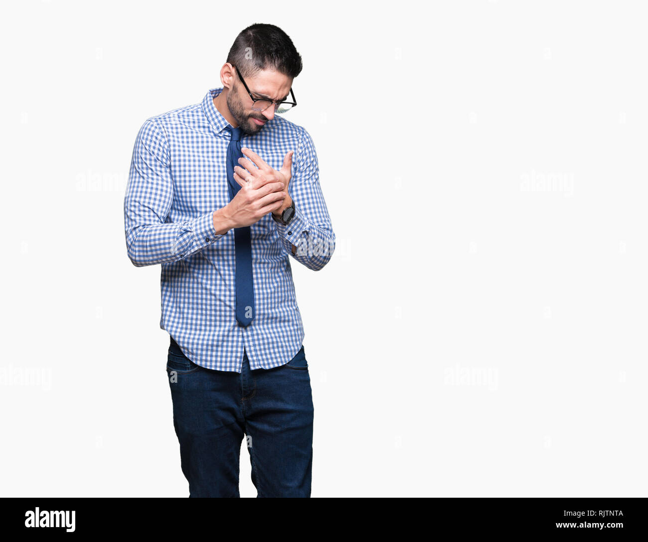 Young business man wearing glasses over isolated background Suffering ...