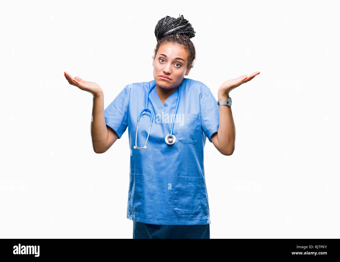 Young braided hair african american girl professional surgeon over ...