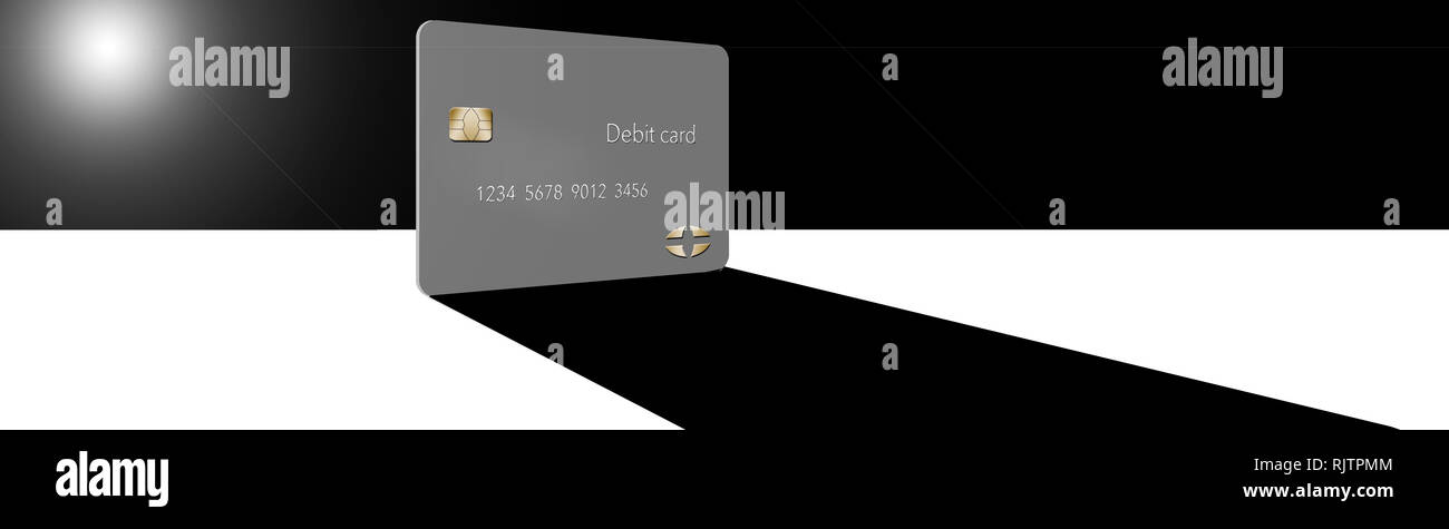 A debit card casts a shadow in this minimalist image with limited color ...