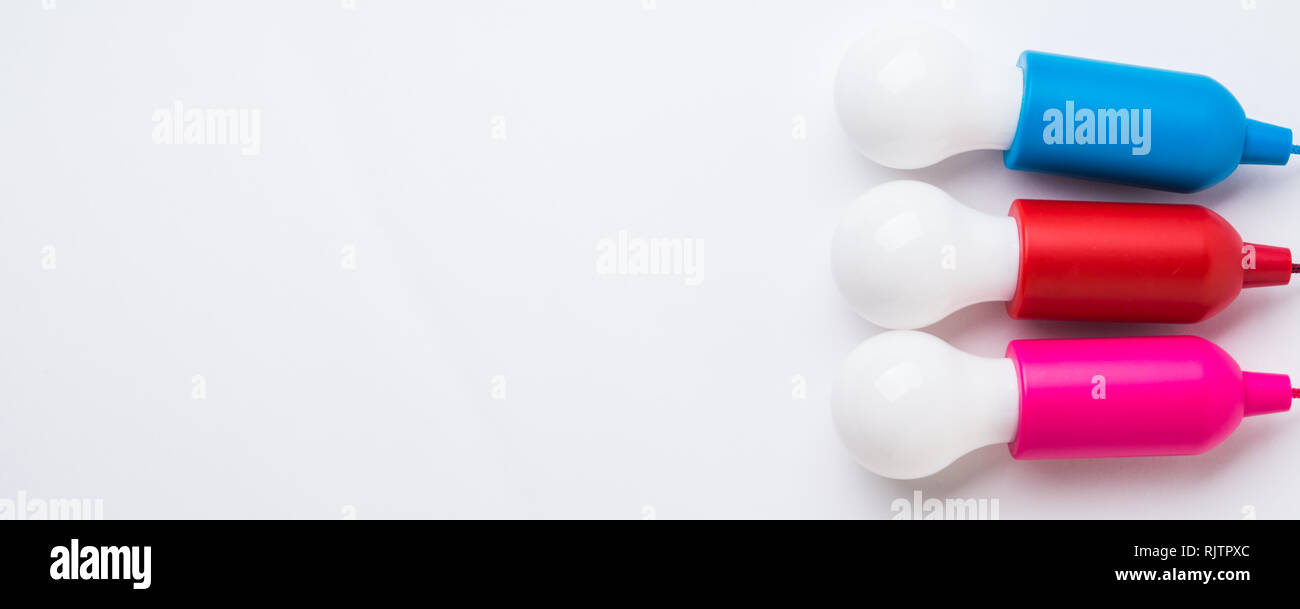 Three color light bulb lamps on white. Concept Stock Photo - Alamy