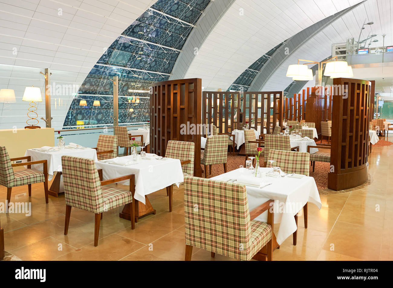 DUBAI, UAE - MARCH 31, 2015: interior of Emirates first class lounge ...