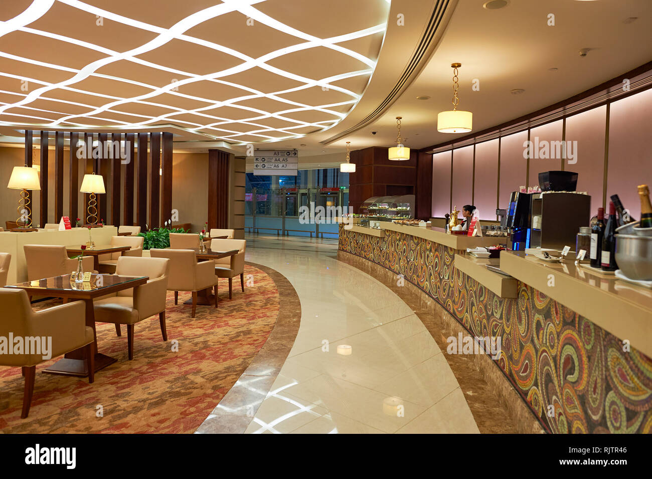 DUBAI, UAE - MARCH 31, 2015: interior of Emirates first class lounge ...