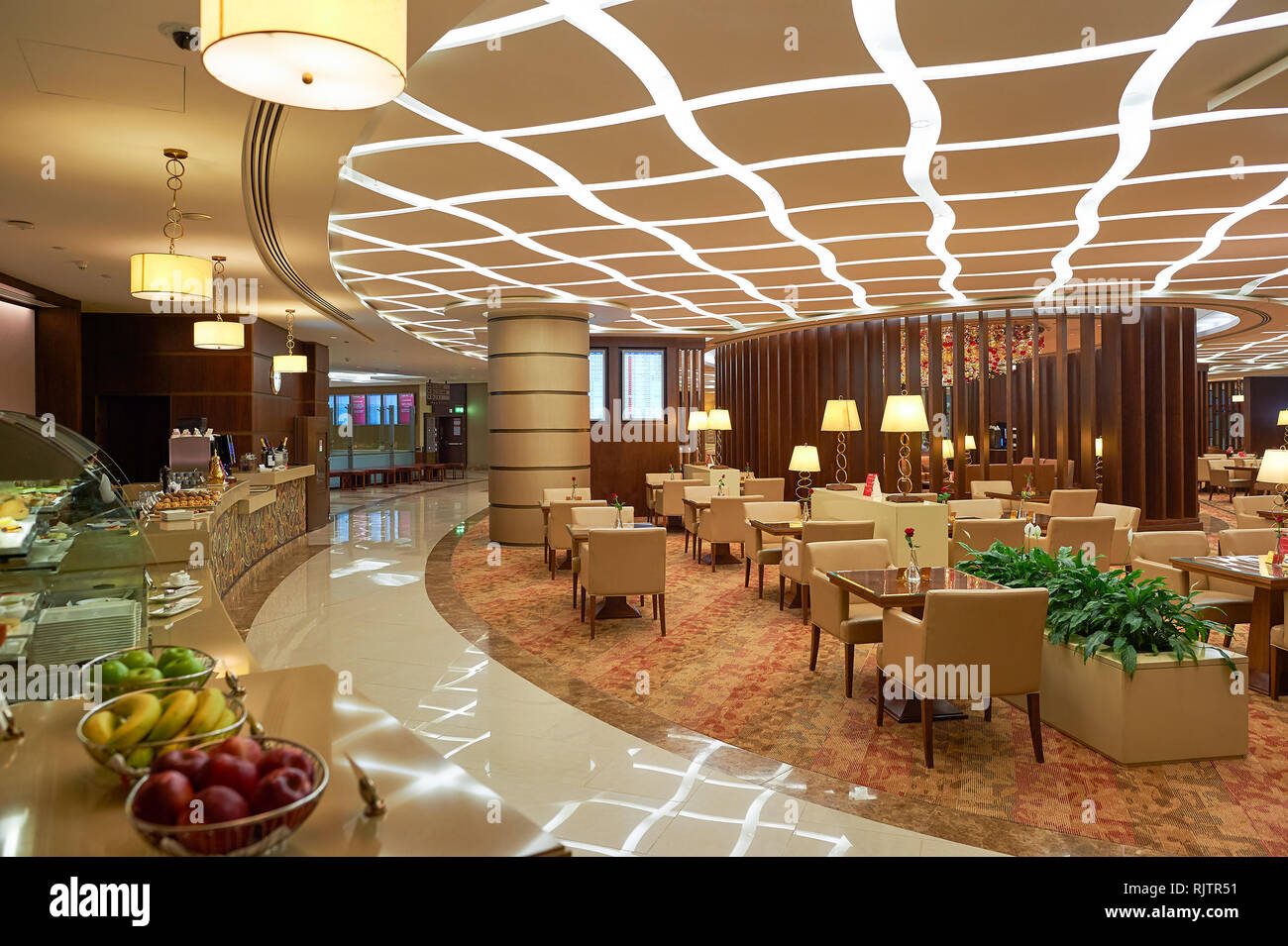 DUBAI, UAE - MARCH 31, 2015: interior of Emirates first class lounge ...