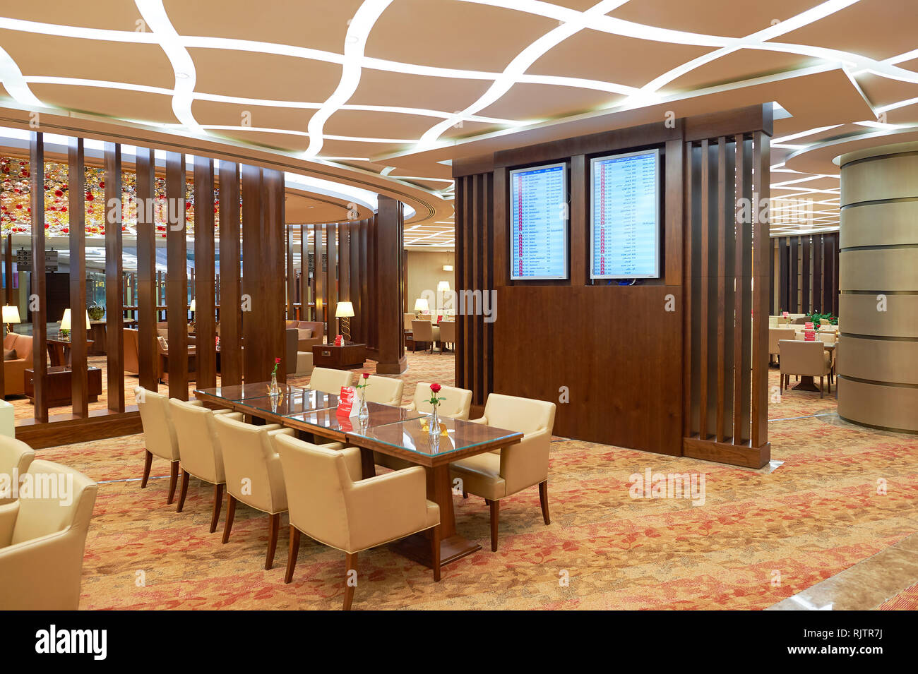 DUBAI, UAE - MARCH 31, 2015: interior of Emirates first class lounge ...