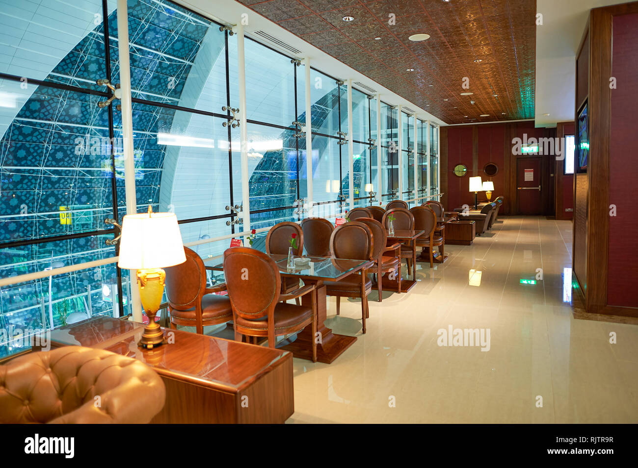 DUBAI, UAE - MARCH 31, 2015: interior of Emirates first class lounge ...