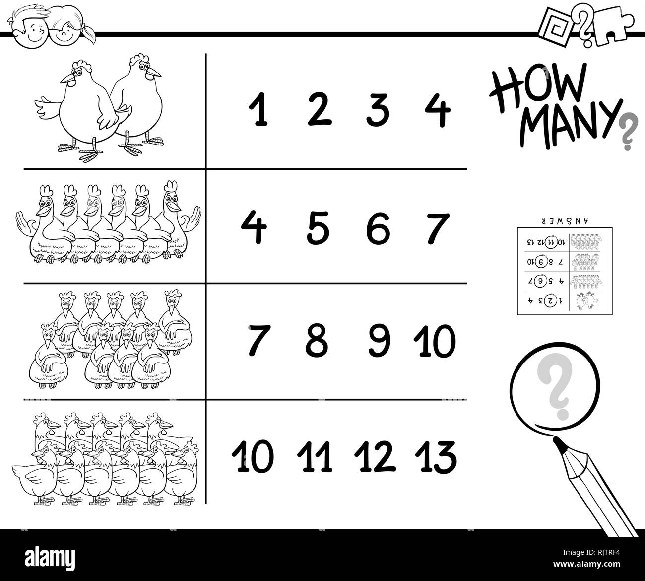 Black and White Cartoon Illustration of Educational Counting Activity ...