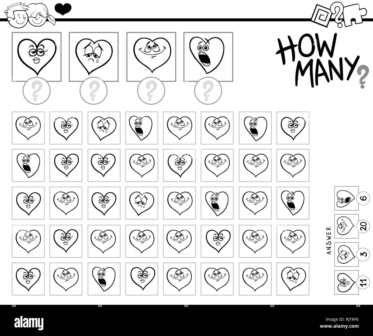 Black and White Illustration of Educational Counting Task for Children ...