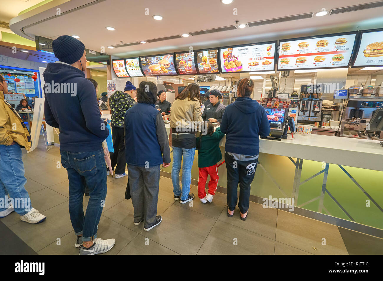 HONG KONG - JANUARY 27, 2016: people queue at a McDonalds's in Hong ...