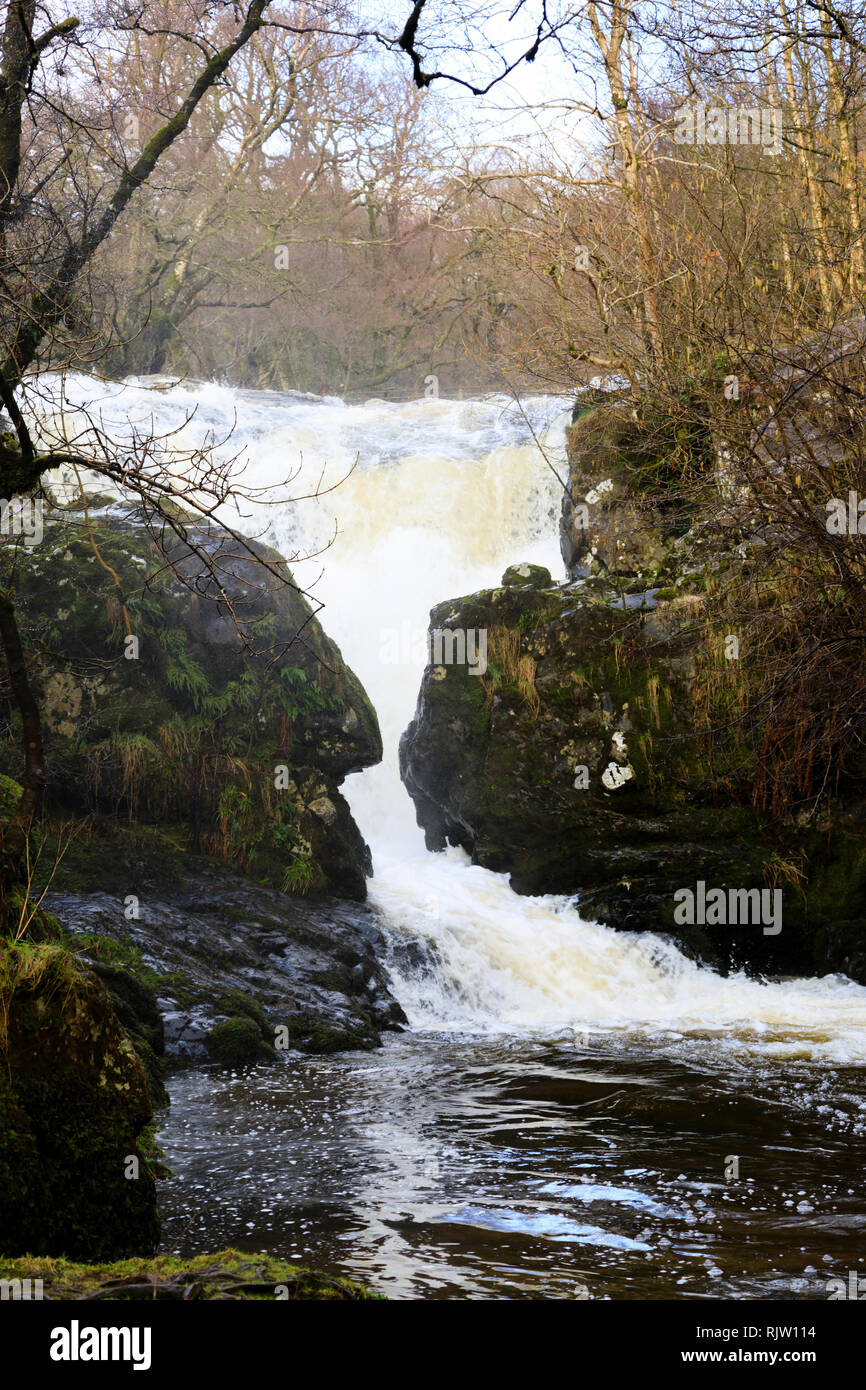 Aira Force waterfall, Matterdale, Penrith, Lake District, Cumbria ...