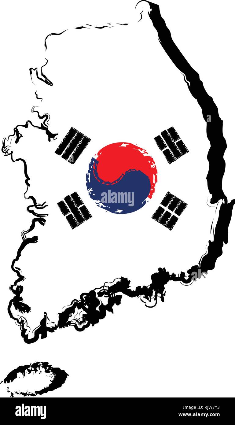 Map of South Korea with flag Stock Vector Image & Art - Alamy