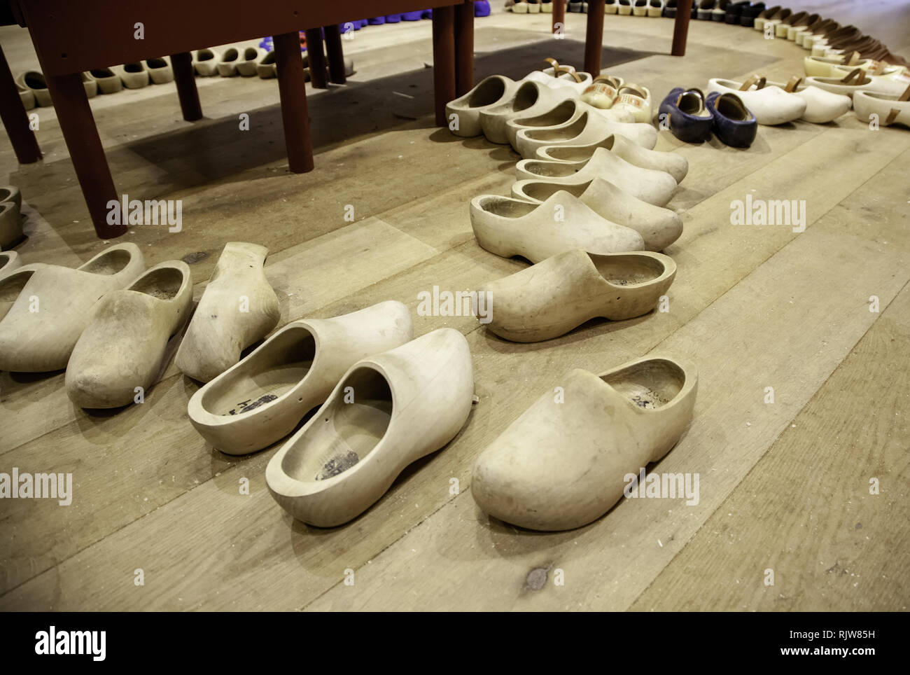 Dutch clogs craftsmen, manufacture of traditional footwear for the ...