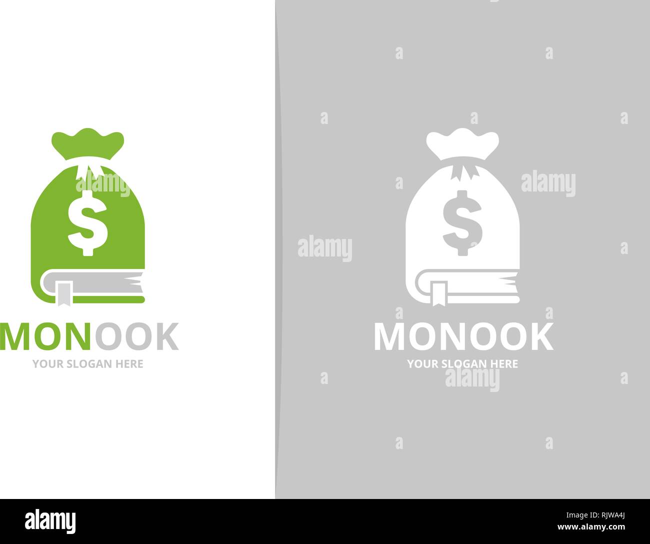 Book and bag logo combination. Unique bookstore, library and money ...