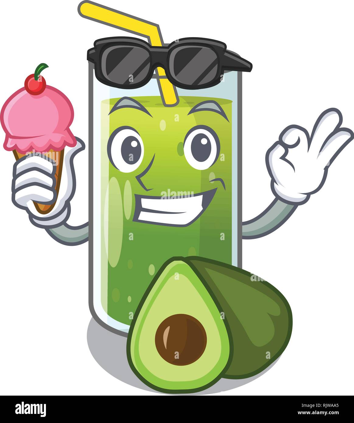 With ice cream avocado smoothie on wooden cartoon table Stock Vector ...