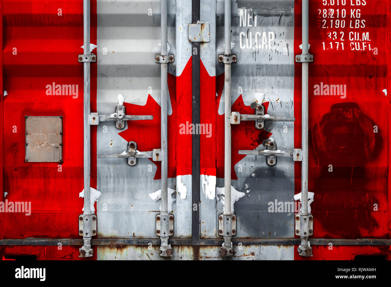 Close-up of the container with the national flag of Canada. The concept ...